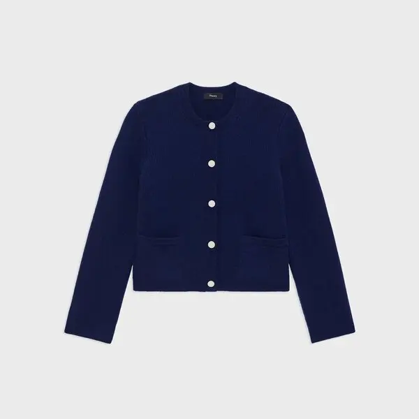 Theory Cropped Knit Jacket In Felted Wool-Cashmere - Dark Denim